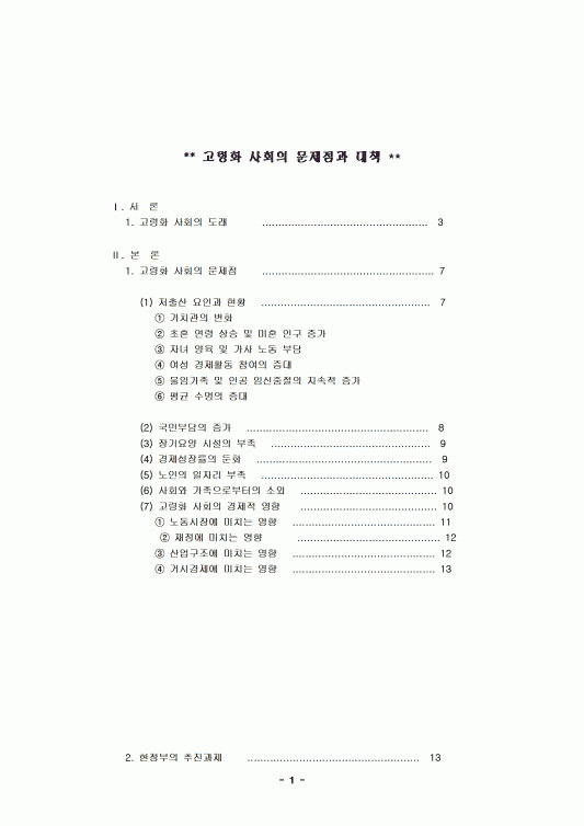 고령화 사회의 문제점과 대책