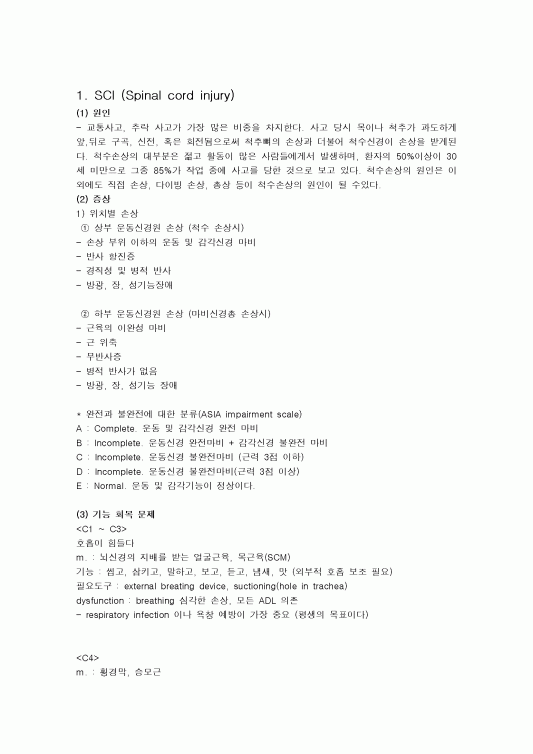 SCI, 류마토이드 관절염(Rheumatoid Arthritis), Parkinsons disease, Dementia 정리