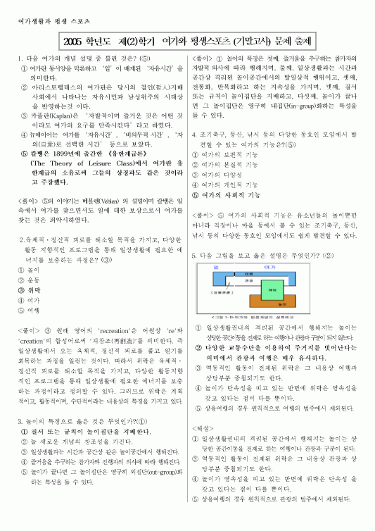 여가와 평생스포츠 (기말고사) 예상문제 출제해보기(70문제)