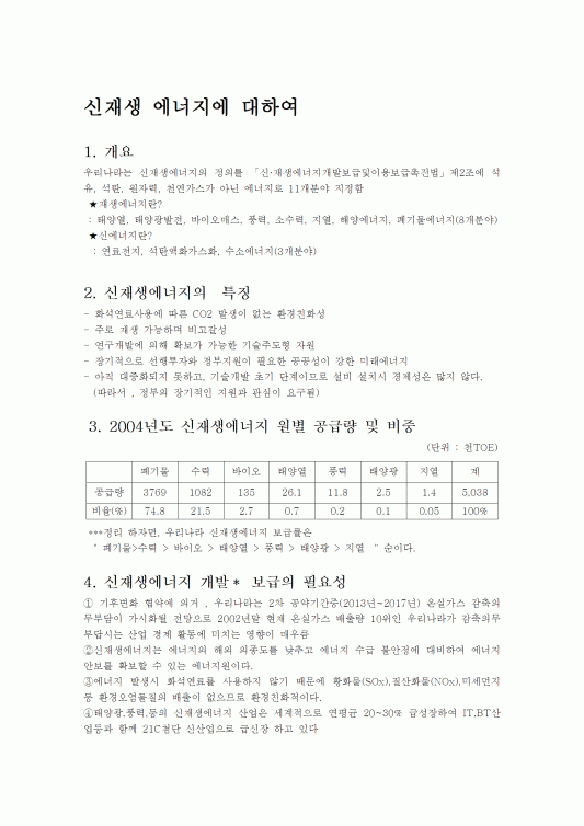 신 재생 에너지에 관하여