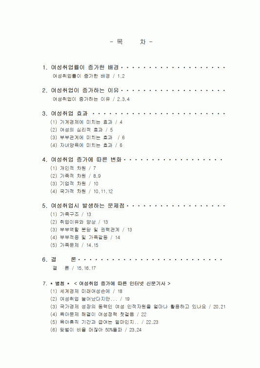 여성취업 증가 요인