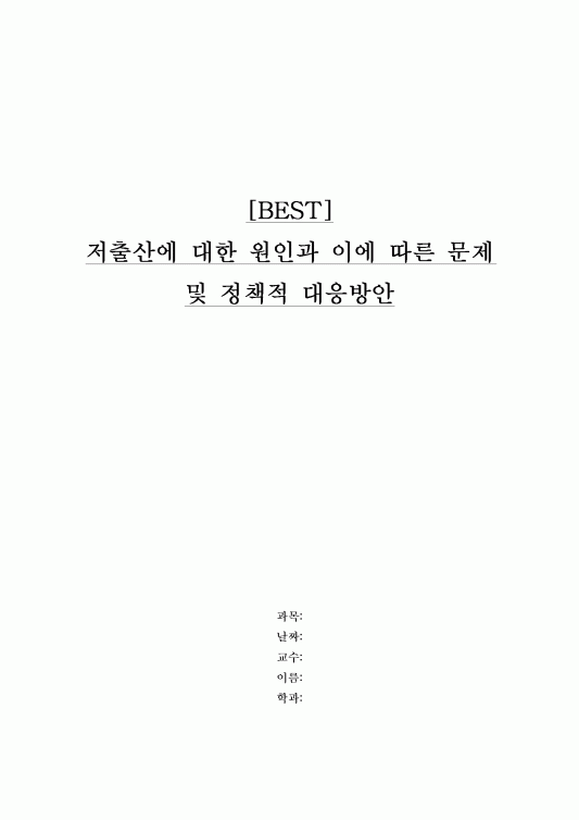 [BEST]저출산에 대한 원인과 이에 따른 문제 및 정책적 대응방안