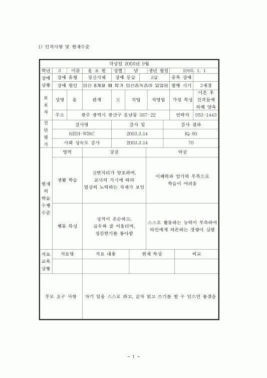 특수아 개별화 연간 교육계획