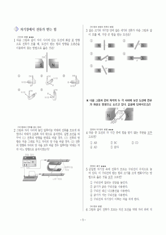 [과외]중학 과학 3-2학기 중간 자기장에서 전류가 받는 힘