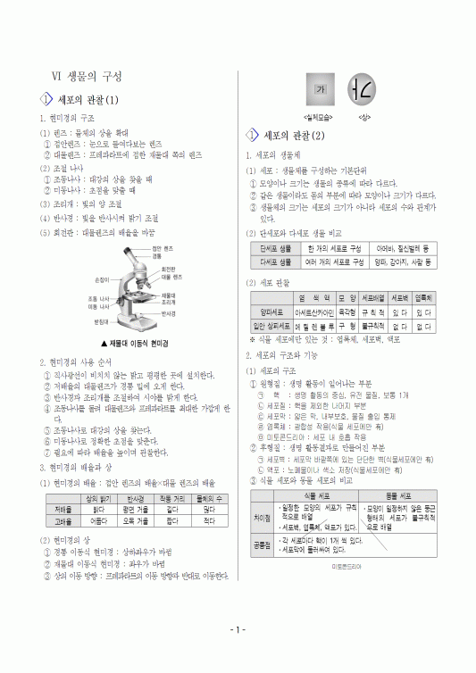 [과외]중학 과학 1-1학기 기말 06 생물의 구성(교사용)