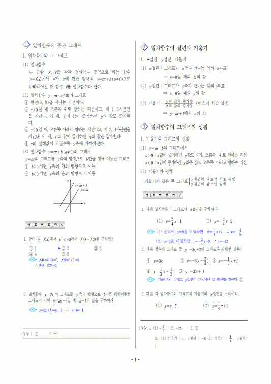 [과외]중학 수학 2-1학기 기말 05 일차함수의 뜻과 그래프(교사용)