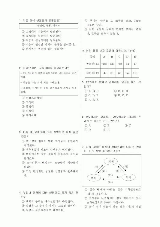 [과외]중학 과학 1-1학기 기말 예상문제 02