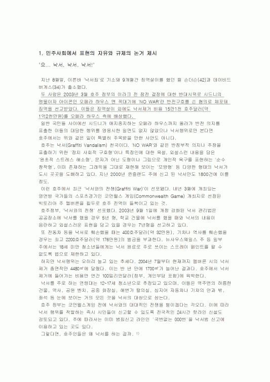 민주사회에서 표현된 자유와 규제