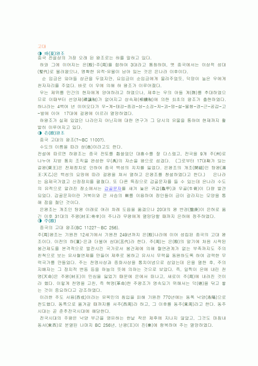 중국의 고대 중세 근세 왕조들