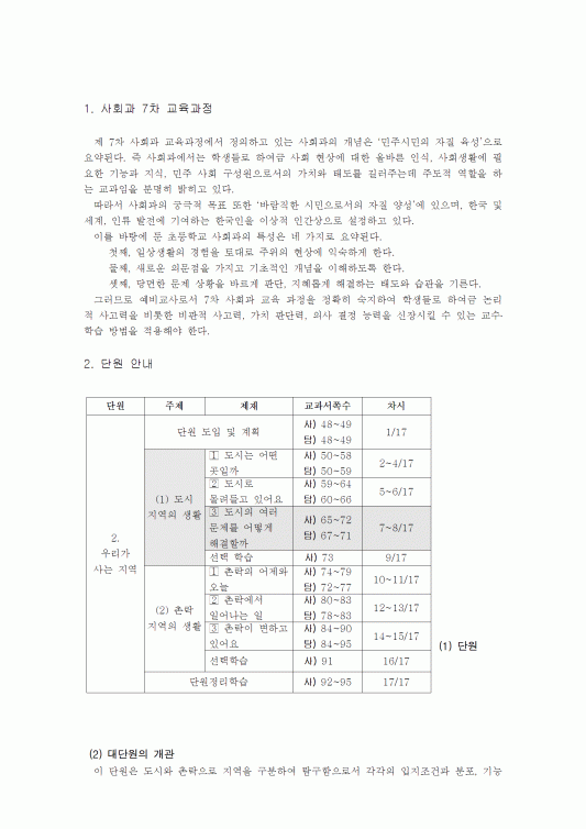 사회과 7차 교육과정과 모의수업 연구