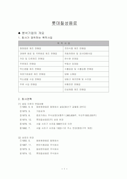 롯데칠성음료 기업분석