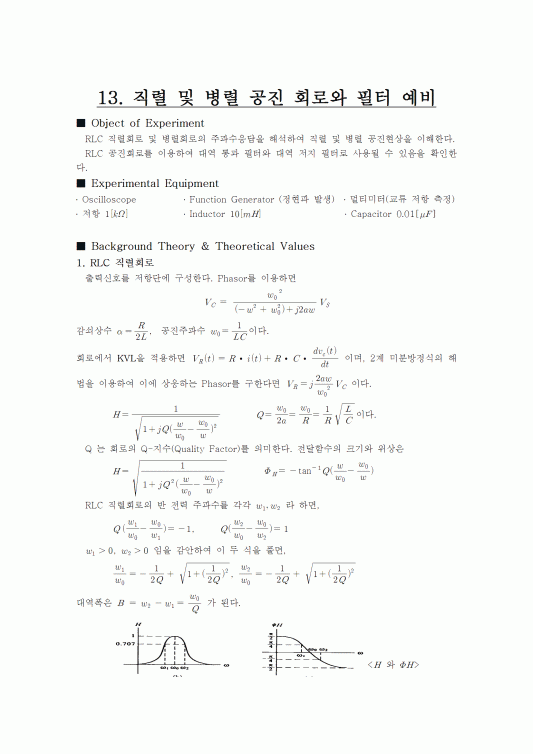 직렬 및 병렬 공진 회로와 필터 레포트