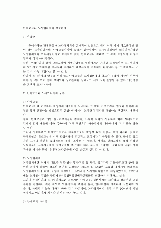 단체교섭과 노사협의제의 상호관계