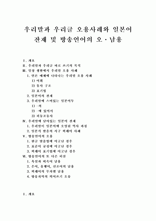 [우리말][우리글][오용사례][우리말 오용][우리글 오용][일본어 잔재][방송언어 오남용][국어][한국어]우리말과 우리글 오용사례와 일본어 잔재 및 방송언어의 오․남용(우리말, 우리글, 일본어, 국어, 한국어)