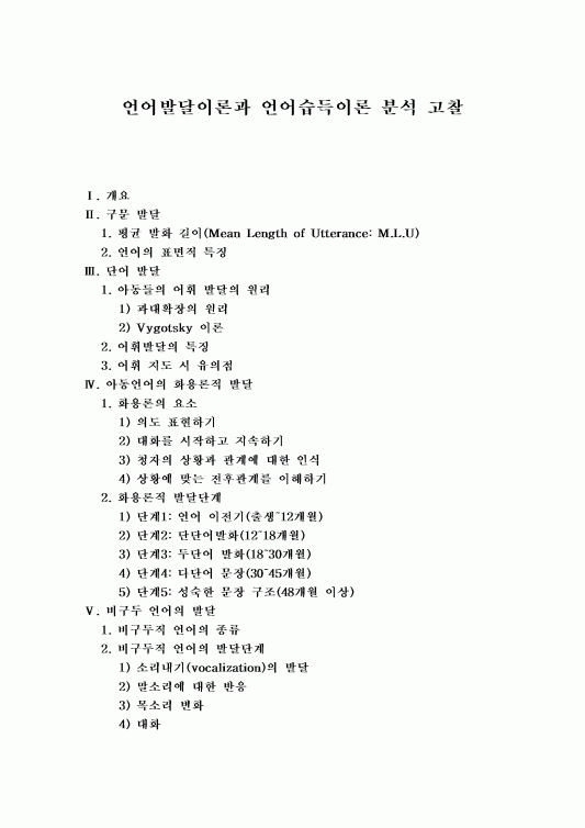 [언어발달이론][언어습득이론]언어발달이론과 언어습득이론 분석 고찰(구문 발달, 단어 발달, 아동언어의 화용론적 발달, 비구두 언어의 발달, Krashen(크라센)의 언어 습득 이론, 언어발달이론, 언어습득이론)