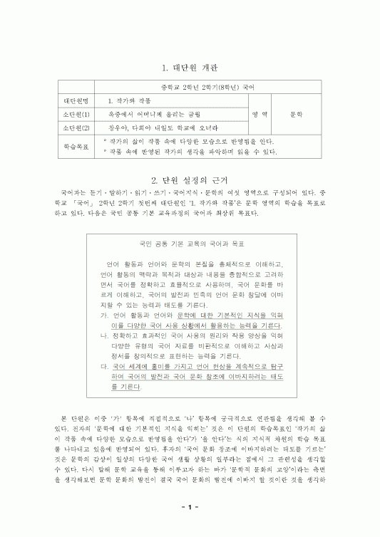 국어 지도안 (중2-2 국어 1[1].작가와 작품 소단원(1))