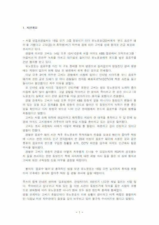 유노윤호 본드 음료수 테러 사건의 법적문제