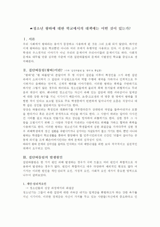 청소년 왕따에 대한 학교에서의 대책에는 어떤 것이 있는가?