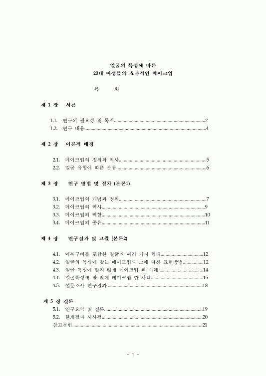 얼굴의 특성에 따른 20대 여성들의 효과적인 메이크업