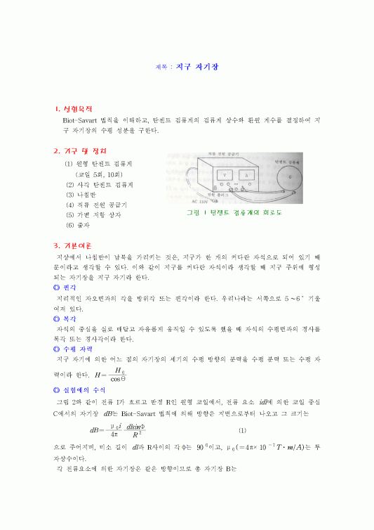 지구자기장 물리 예비보고서