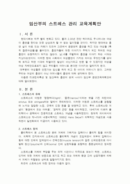 임산부의 스트레스 관리 교육계획안