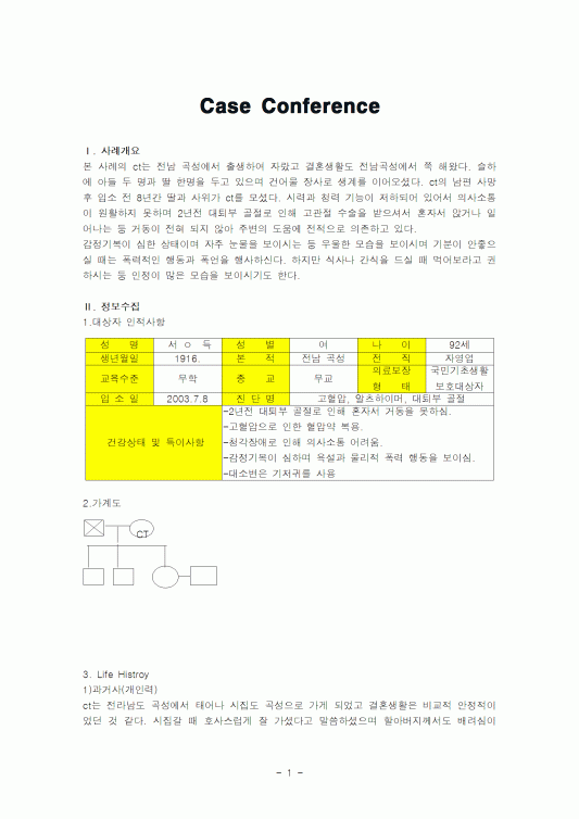 치매노인 사례관리보고서