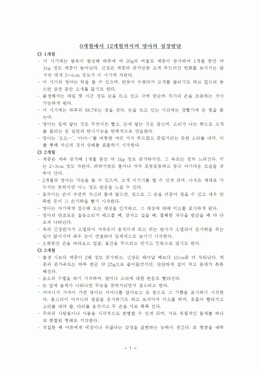 0~12개월의 영아의 성장발달과 두 영아의 관찰 비교