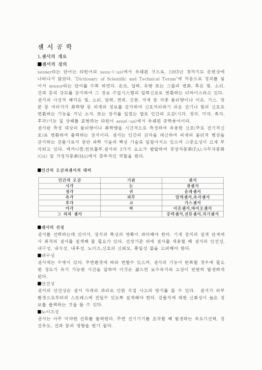 센서의 원리, 센서의 종류