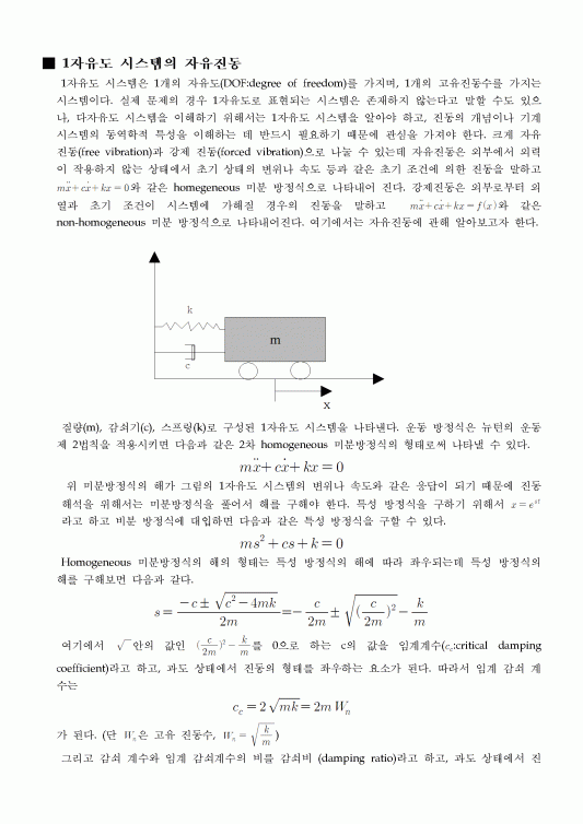 c++을 이용한 1자유도 시스템의 해석