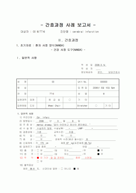 뇌경색 간호과정