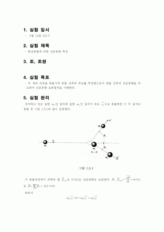 탄성충돌에 의한 선운동량 측정 [자연과학]