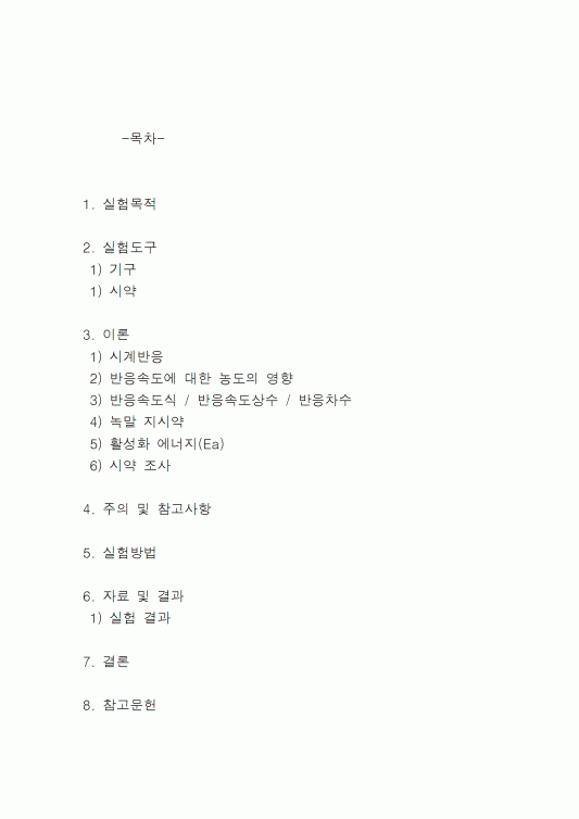 시계반응 자연과학 실험보고서