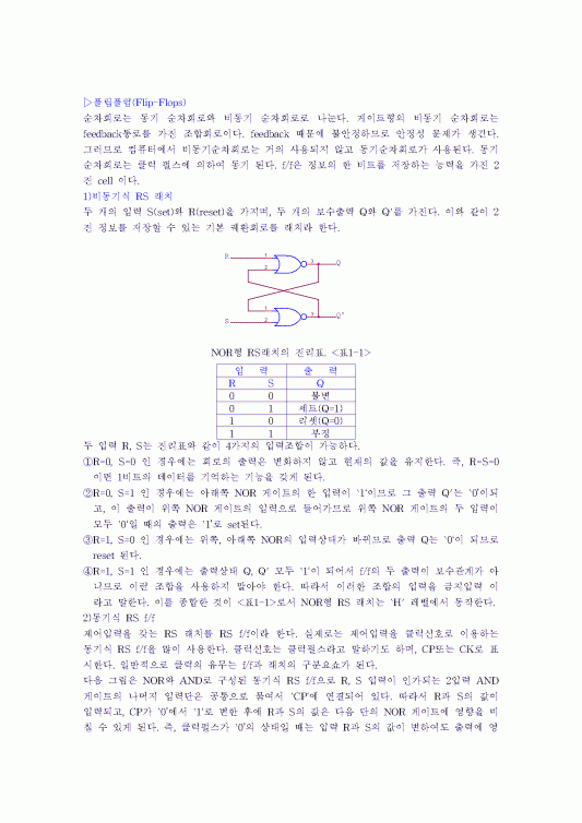 플립플롭 정리, 비동기RS래치,f/f 등..