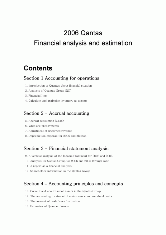 2006 Qantas Financial analysis and estimation