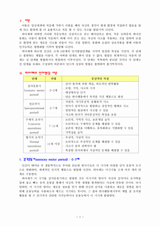 아동학, 교육심리 피아제의 인지발달 이론