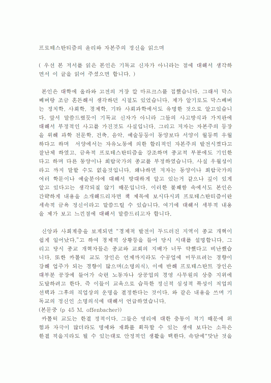 (종교) 프로테스탄티즘의 윤리와 자본주의 정신