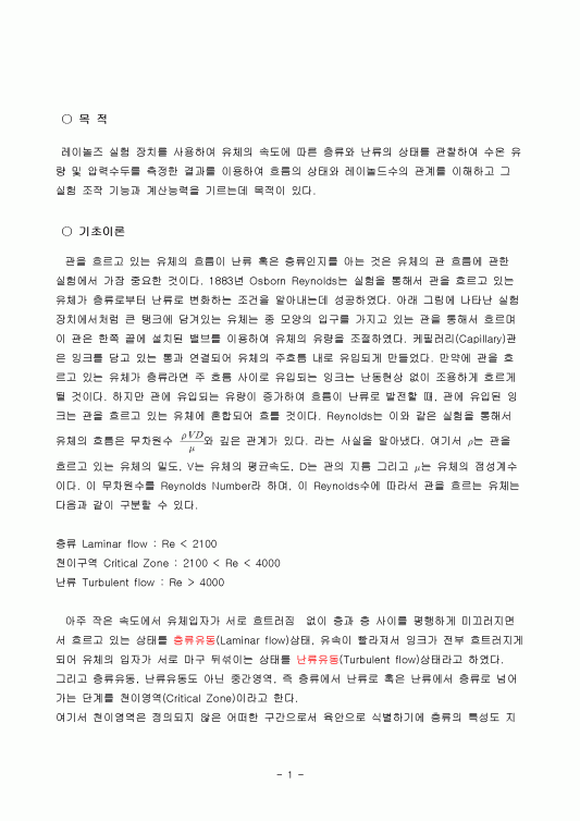 레이놀드 실험보고서