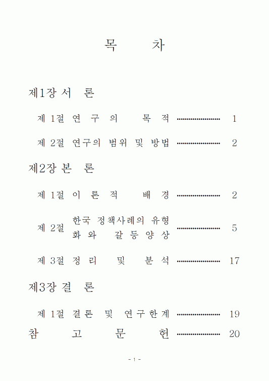 정책유형별 이해당사자간 갈등상황과 정부기관의 역할 - 한국정책 사례의 비교 분석