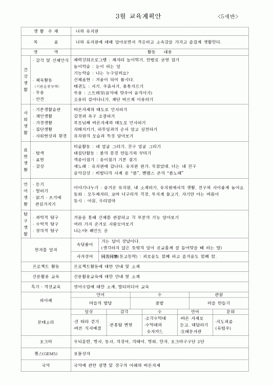 만5세 연간교육계획안