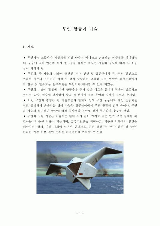 무인 항공기의 국내외 현황, 기술수준 및 국내 기술 발전 방향