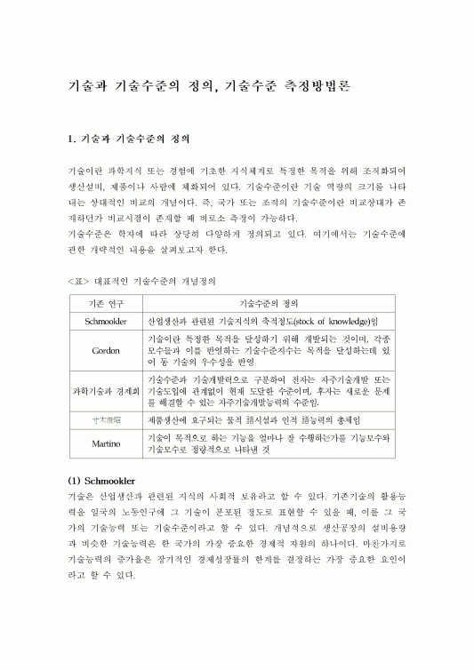 기술과 기술수준의 정의, 기술수준 측정방법론