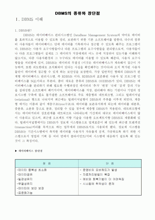 DBMS의 종류와 장단점에 관한 보고서