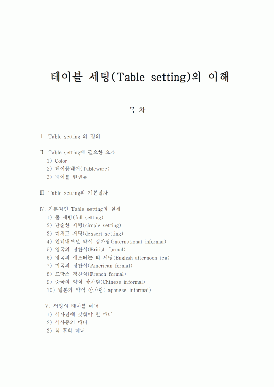 테이블 세팅(Table setting)의 이해 - 필요요소, 기본절차, 서양의 테이블 배너, 스타일별 세팅