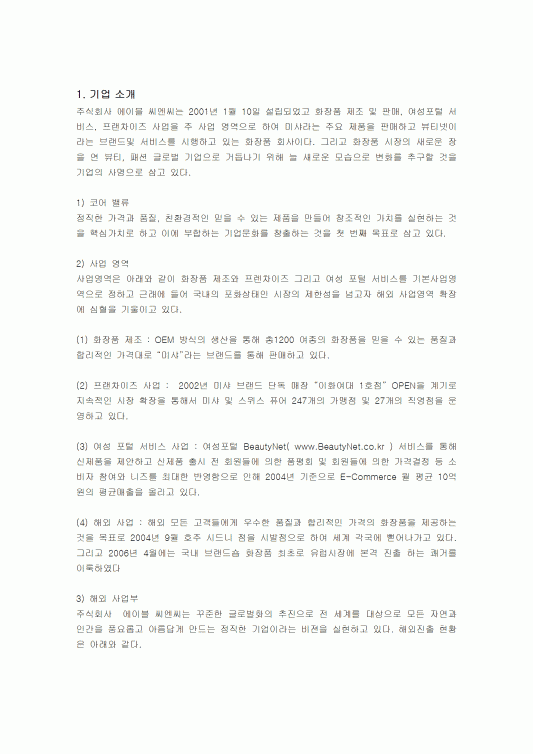 미샤의 중국시장진출 마케팅전략