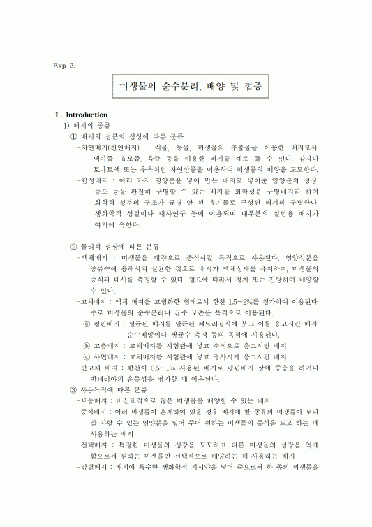 배지의 종류와 제조방법