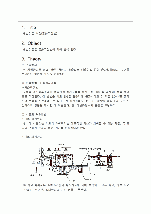 황산화물 중화적정법 -황산화물을 중화적정법에 의해 분석 한다