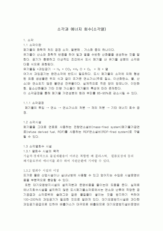 폐기물의 소각과 그에 따른 에너지 회수 방안