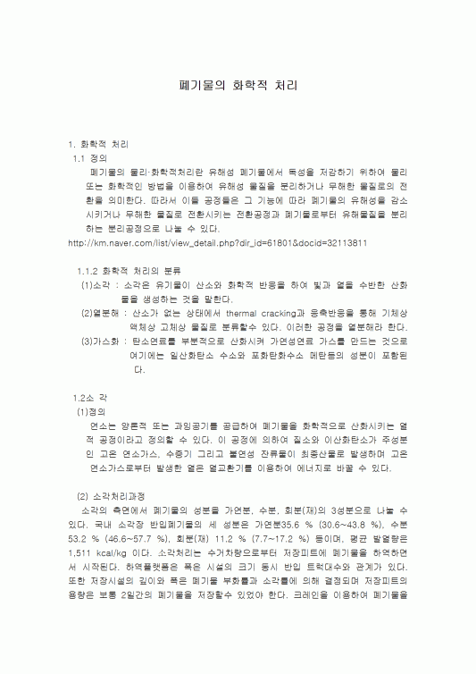 폐기물의 화학적 처리 방법 및 각종 생성법(열분해공정)