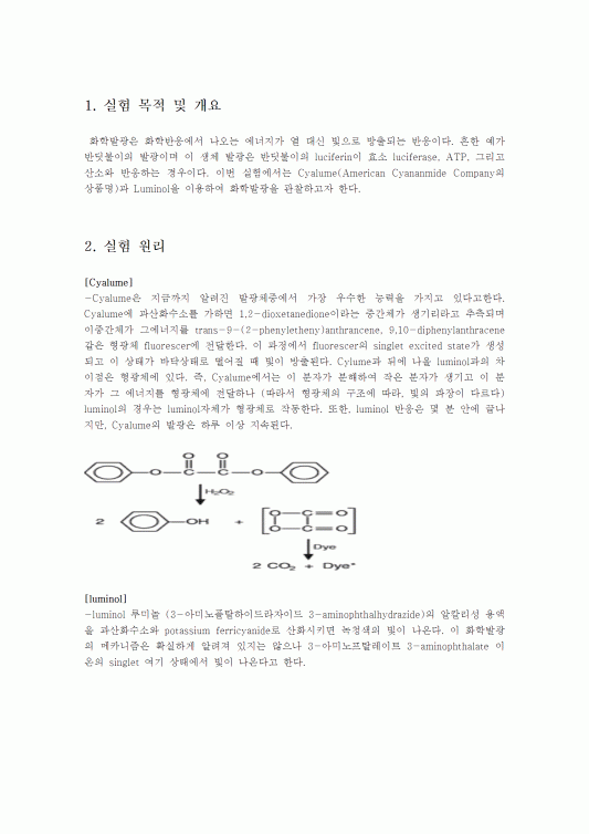 화학발광 luminol 실험보고서