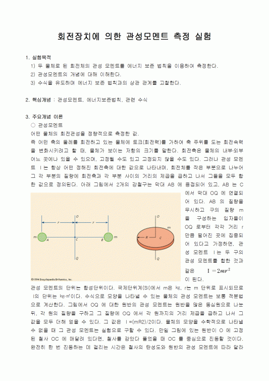 회전장치에 의한 관성모멘트 측정 실험